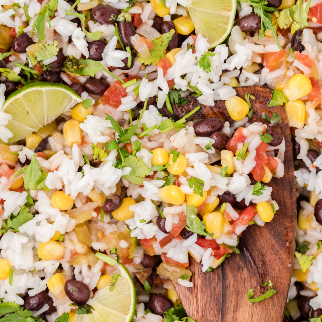 Shredded Lion's Mane Burrito Bowl w/ jasmine rice, beans, corn ...